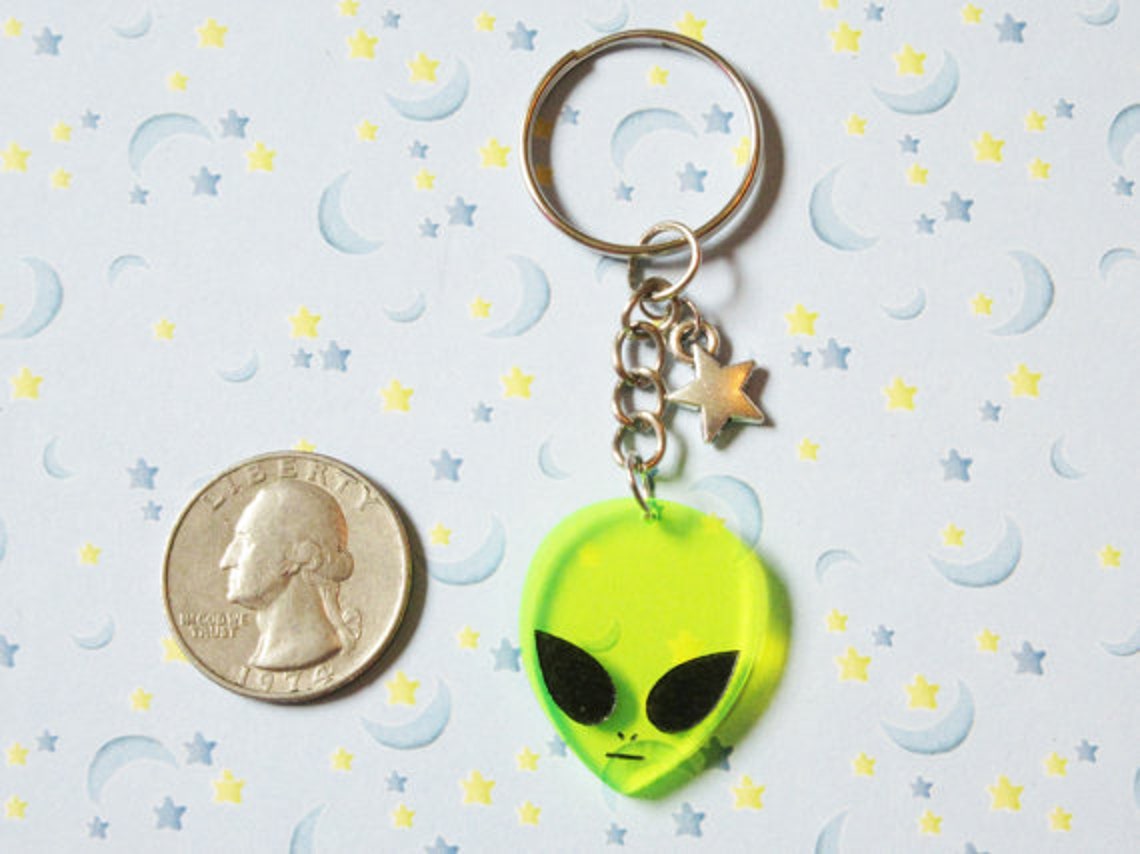 Alien Keychain Outer Space Green Alien Key Chain Acrylic - Etsy