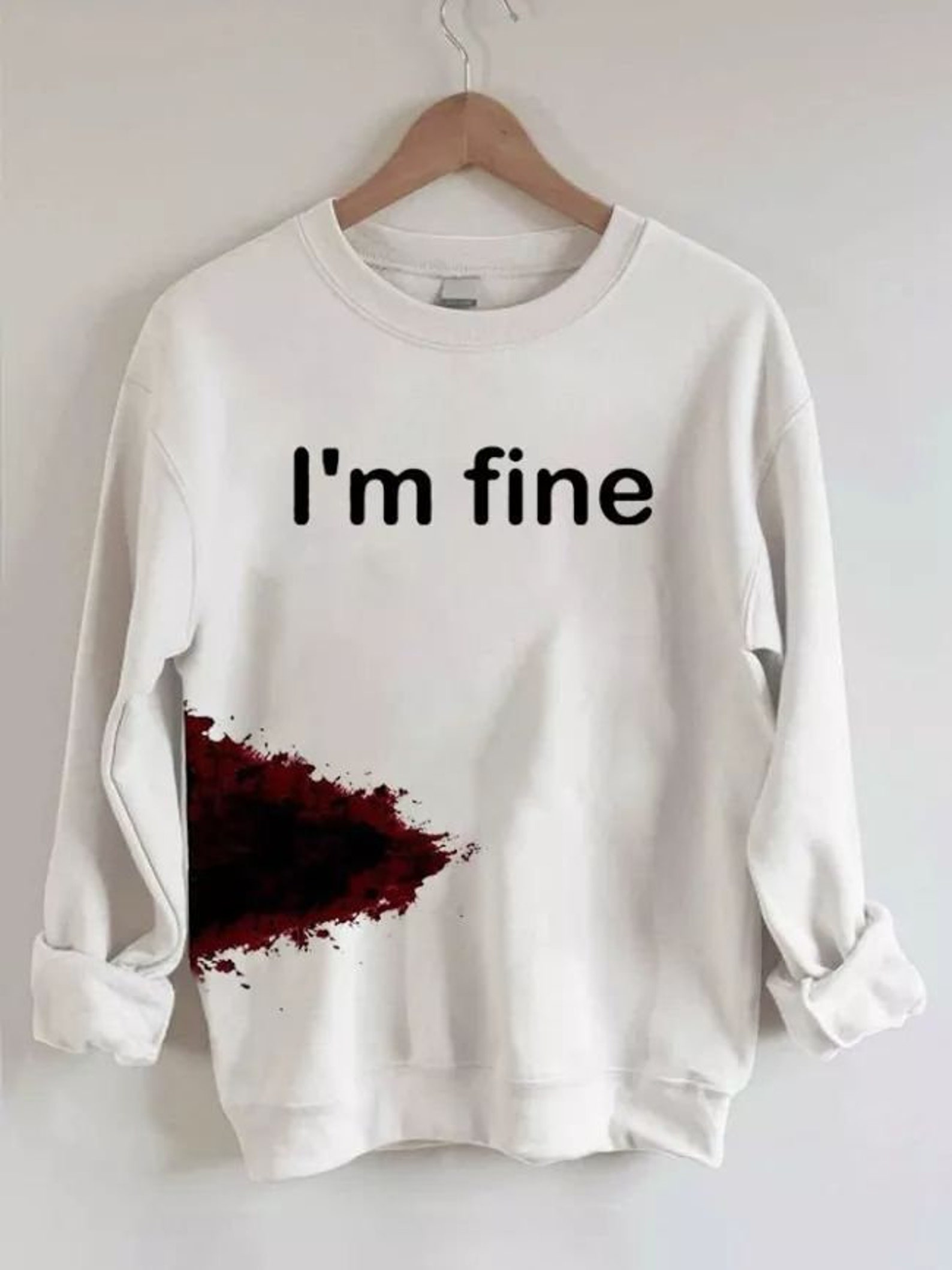 Fiogomis Women's Halloween Humor Funny Bloodstained I'm Fine Sweatshirt ...