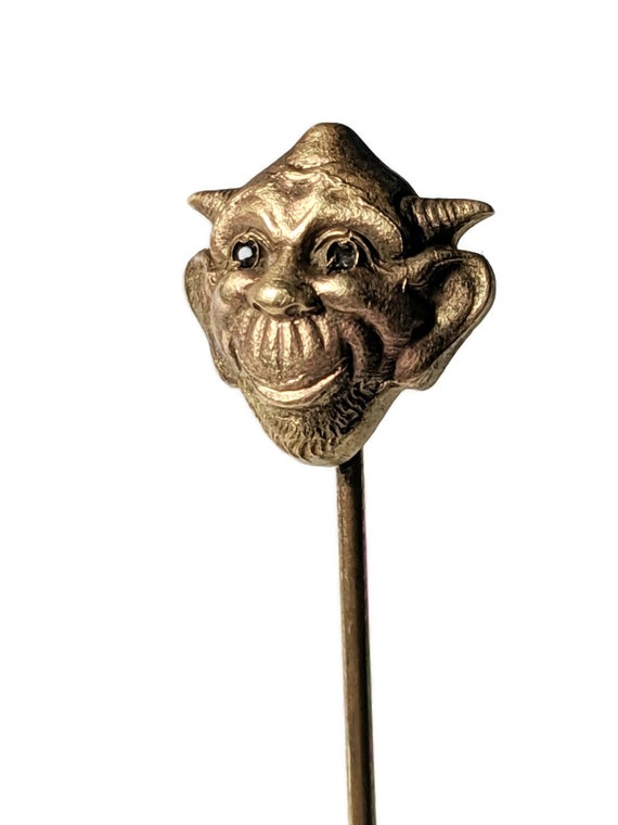 Antique Gargoyle Stick pin Brass demon tie pin - Gem