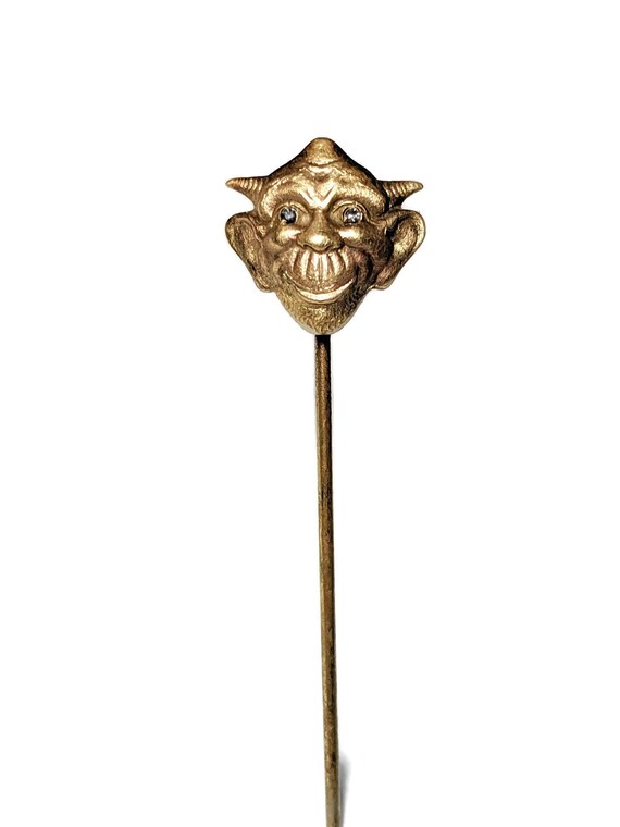 Antique Gargoyle Stick pin Brass demon tie pin - Gem