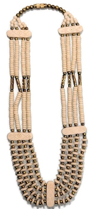 Beaded Carved Bone Statement Necklace, Bold Runway Festival Vintage ...