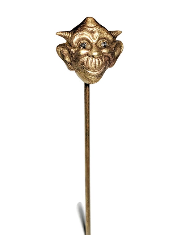Antique Gargoyle Stick pin Brass demon tie pin - Gem