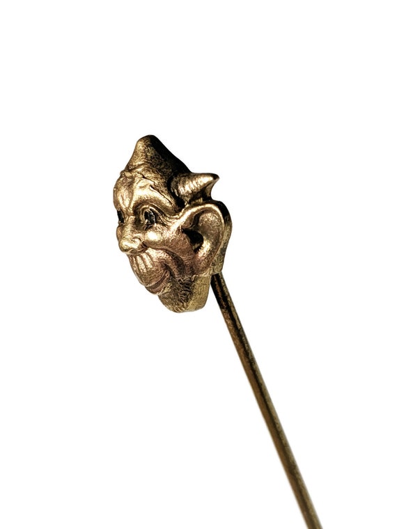 Antique Gargoyle Stick pin Brass demon tie pin - Gem