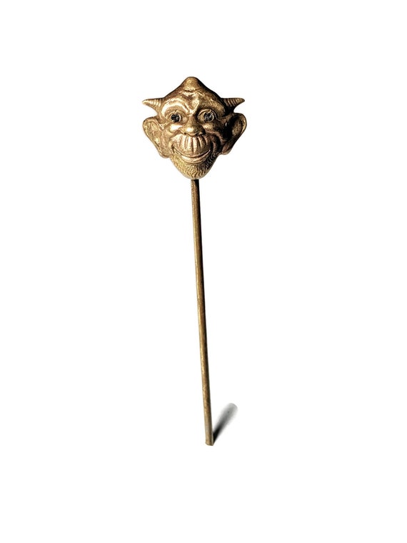 Antique Gargoyle Stick pin Brass demon tie pin - Gem