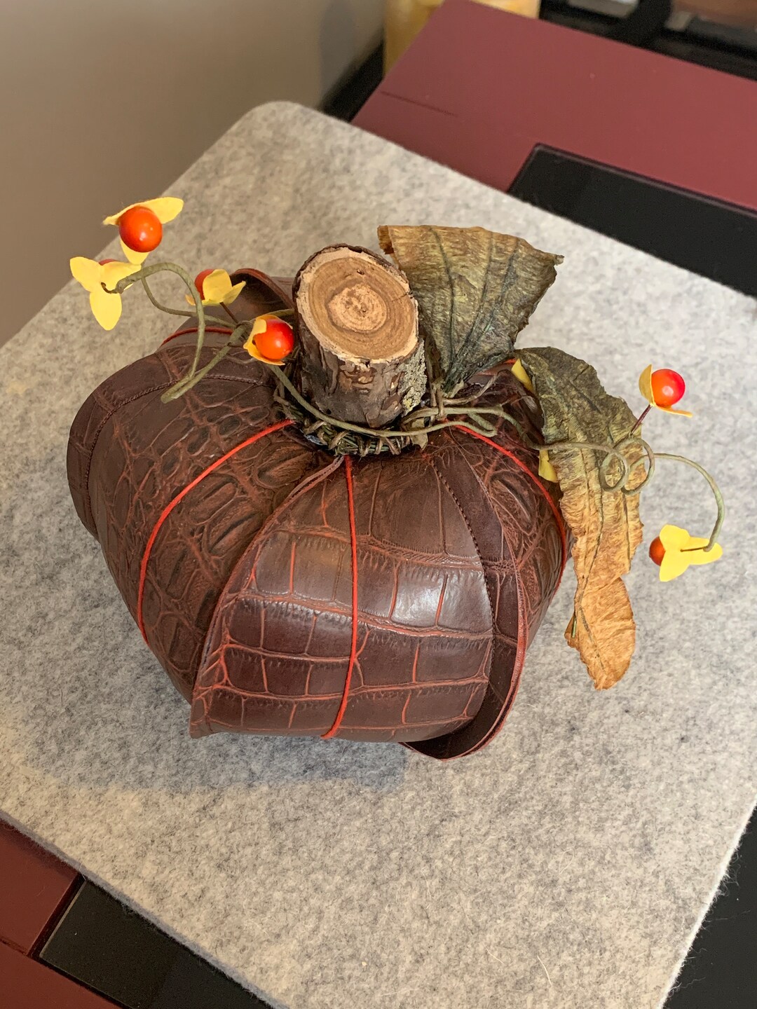 Alligator Skin Pumpkin, Leather Fall Pumpkin, Handcrafted Fall Decor ...