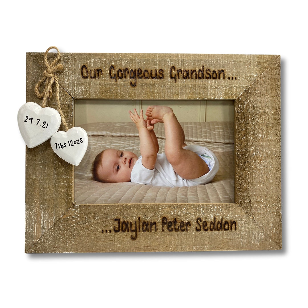 New Grandson / Granddaughter Personalised Photo Frame Driftwood Baby ...