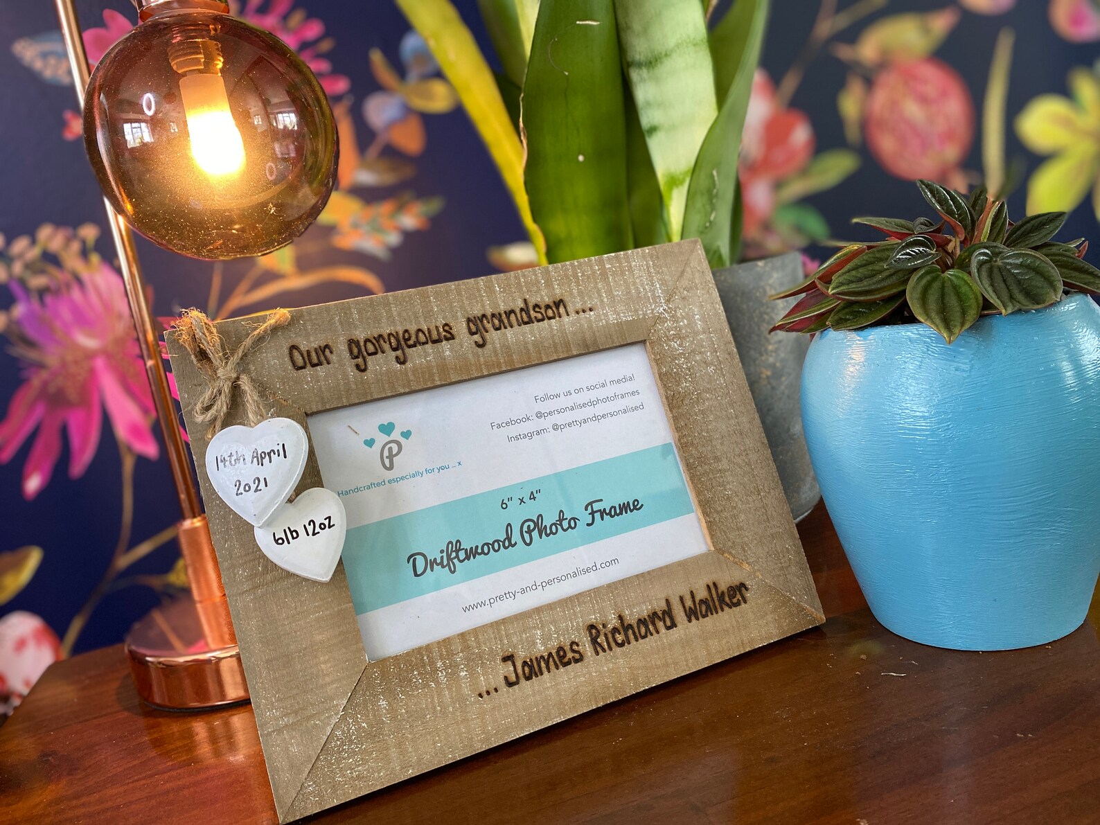 New Grandson / Granddaughter Personalised Photo Frame Driftwood Baby ...