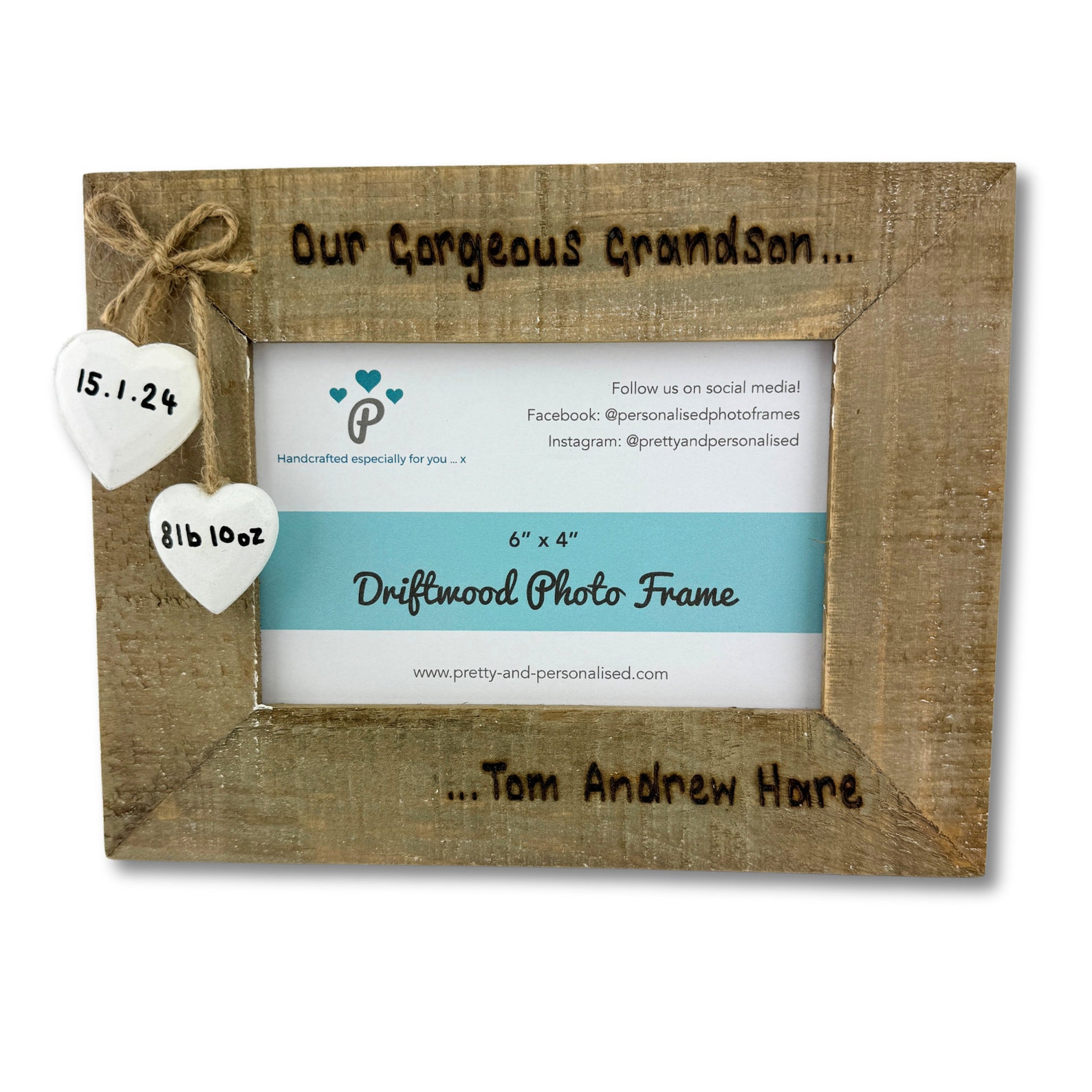 New Grandson / Granddaughter Personalised Photo Frame Driftwood Baby ...