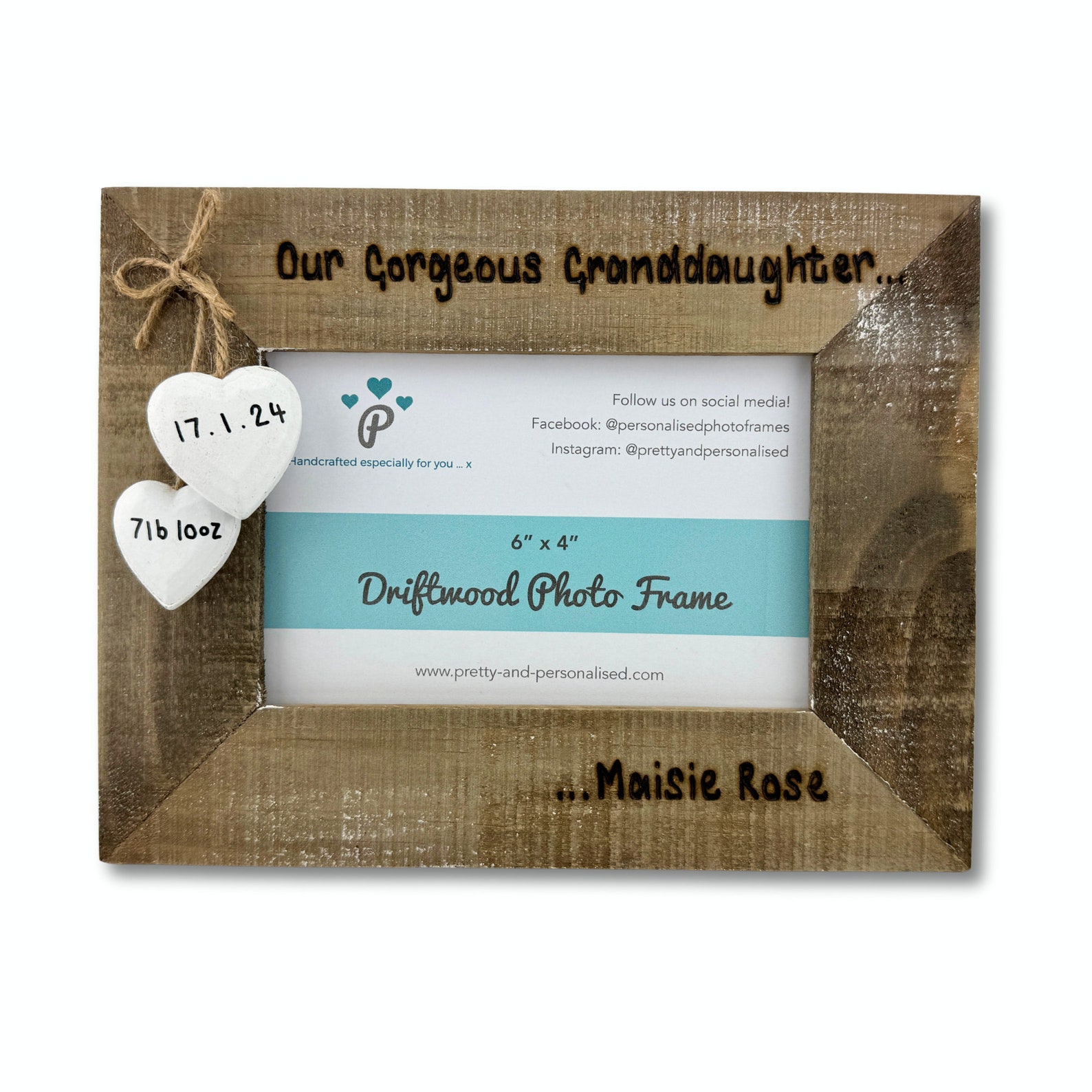 New Grandson / Granddaughter Personalised Photo Frame Driftwood Baby ...