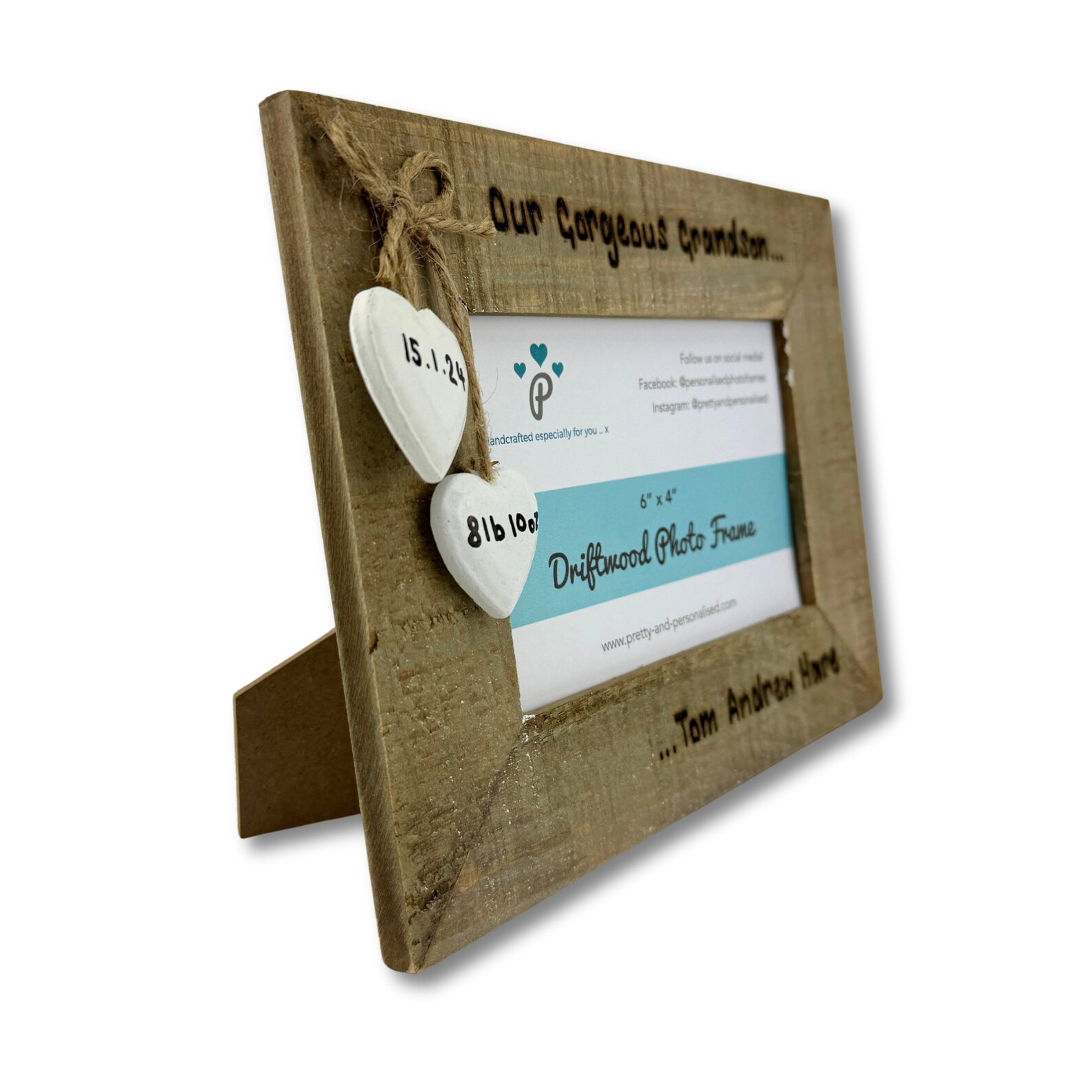 New Grandson / Granddaughter Personalised Photo Frame Driftwood Baby ...