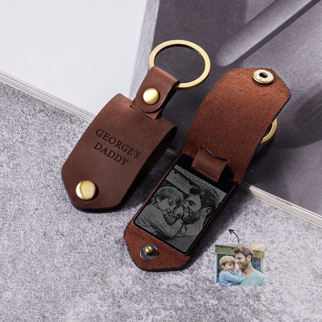 Photo Keychain for Dad, Dad Leather Keychain, Keychain With Photo for ...