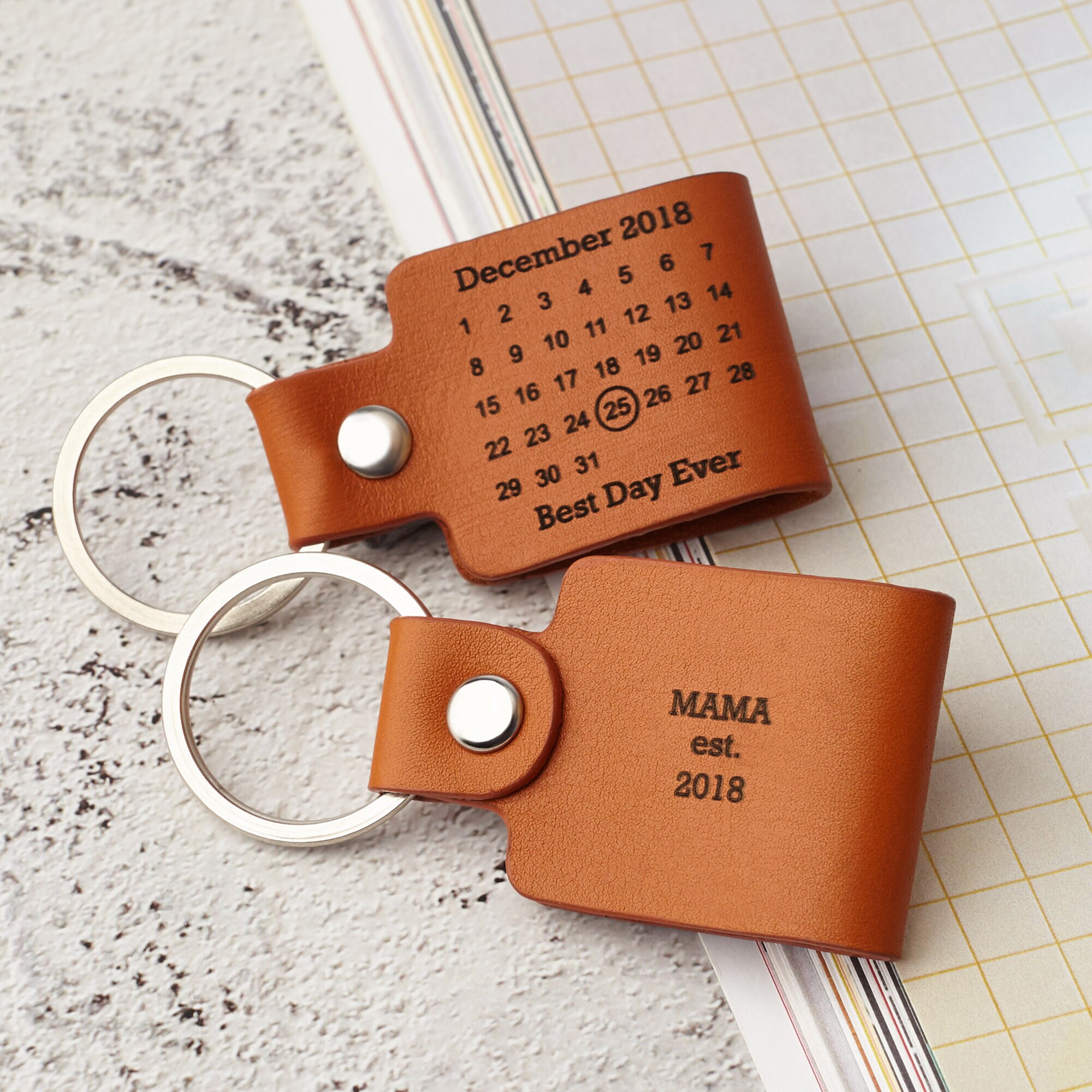 Calendar Keychain Date Keychain Leather Anniversary Keychain - Etsy