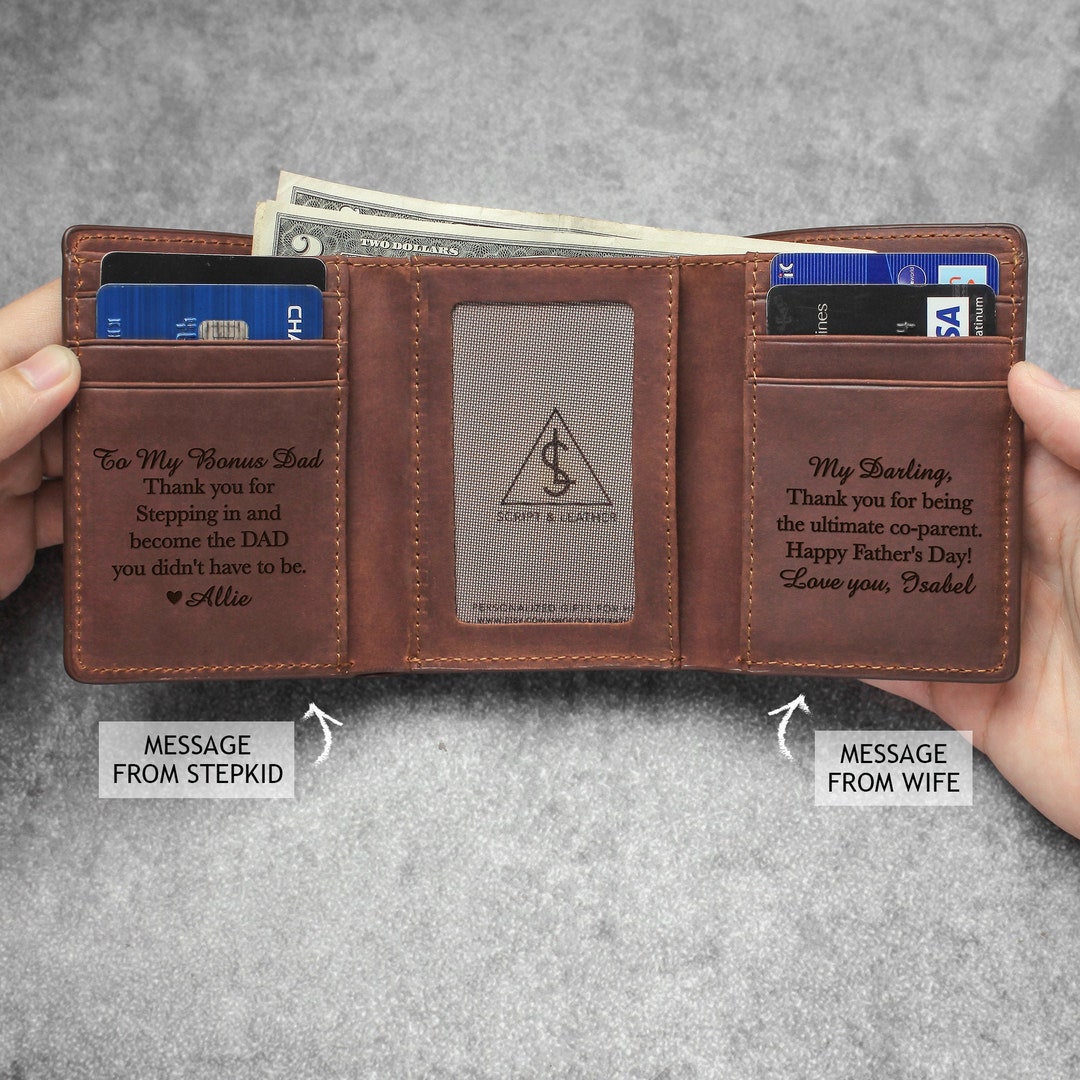 Stepdad Personalized Wallet, Dad Gift From Daughter, Mens Trifold ...