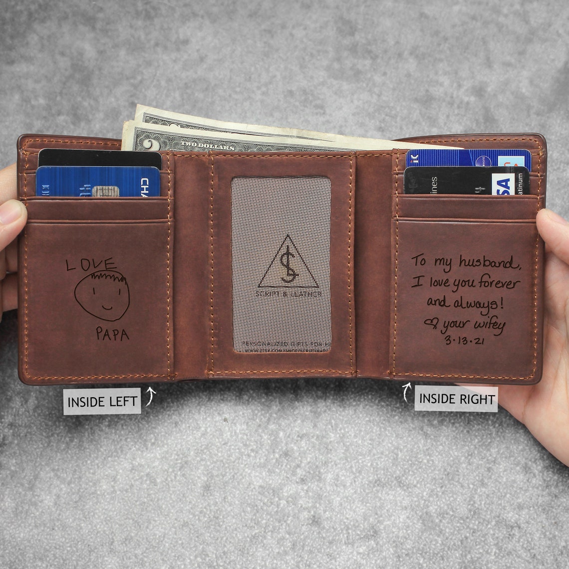 Trifold Wallet For Dad Kid Drawing Wallet Dad Wallets | Etsy