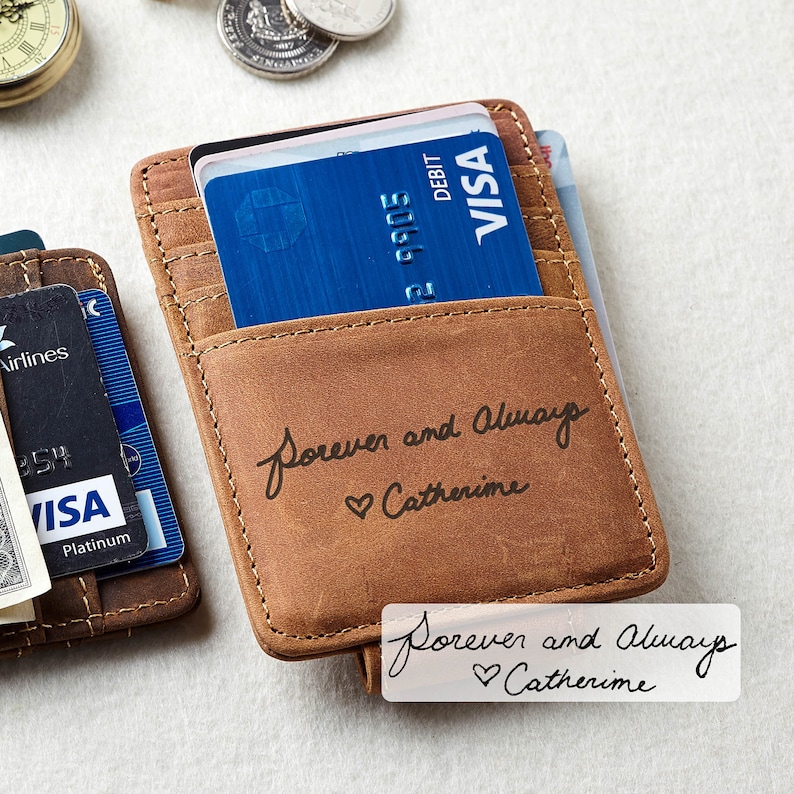 Handwriting Money Clip Wallet, Leather Card Holder Wallet, Valentine ...