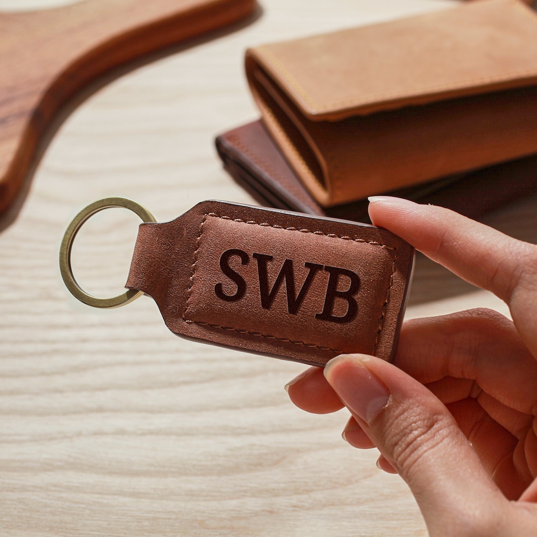 Personalized Leather Keychain, Monogram Leather Keychain, Couple ...