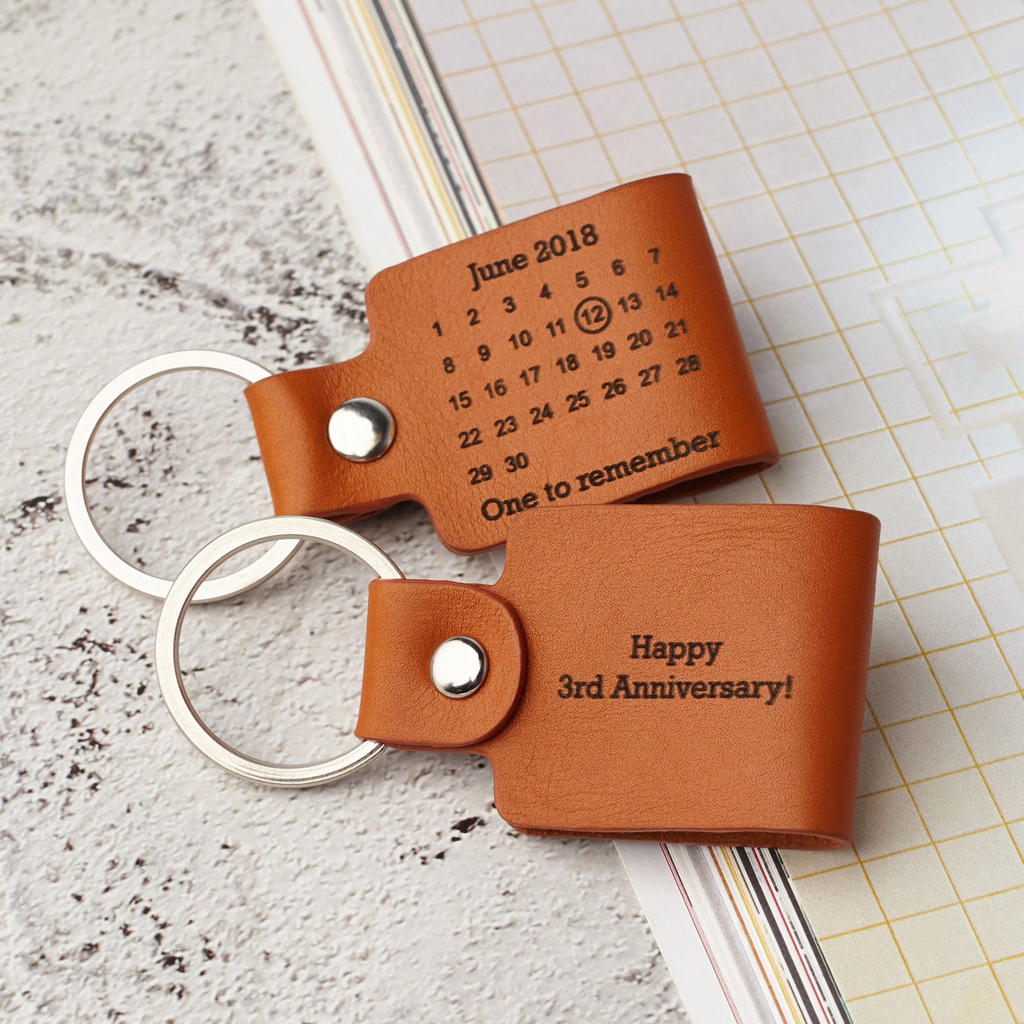 Calendar Keychain Date Keychain Leather Anniversary Keychain | Etsy