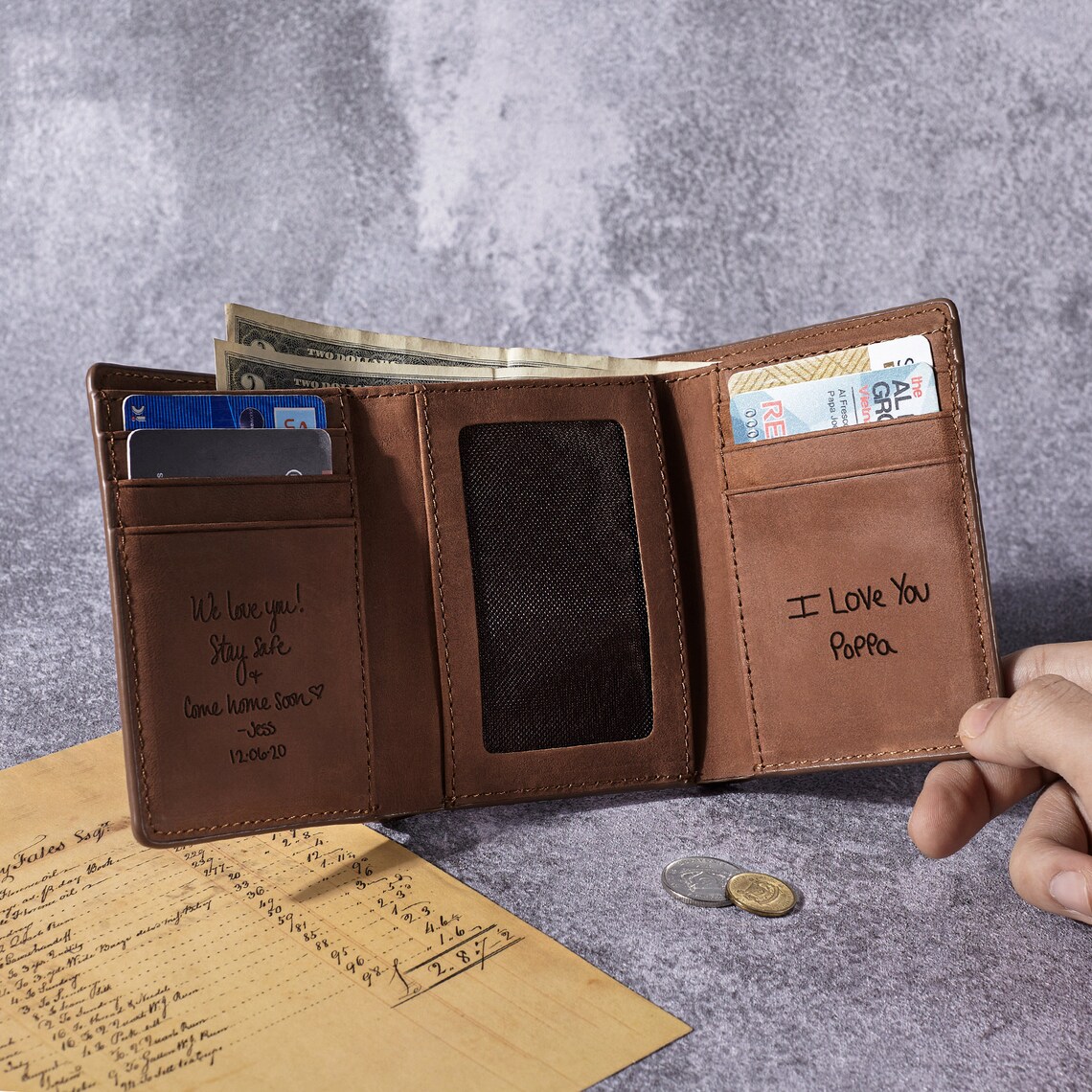 Trifold Wallet for Dad Kid Drawing Wallet Dad Wallets - Etsy