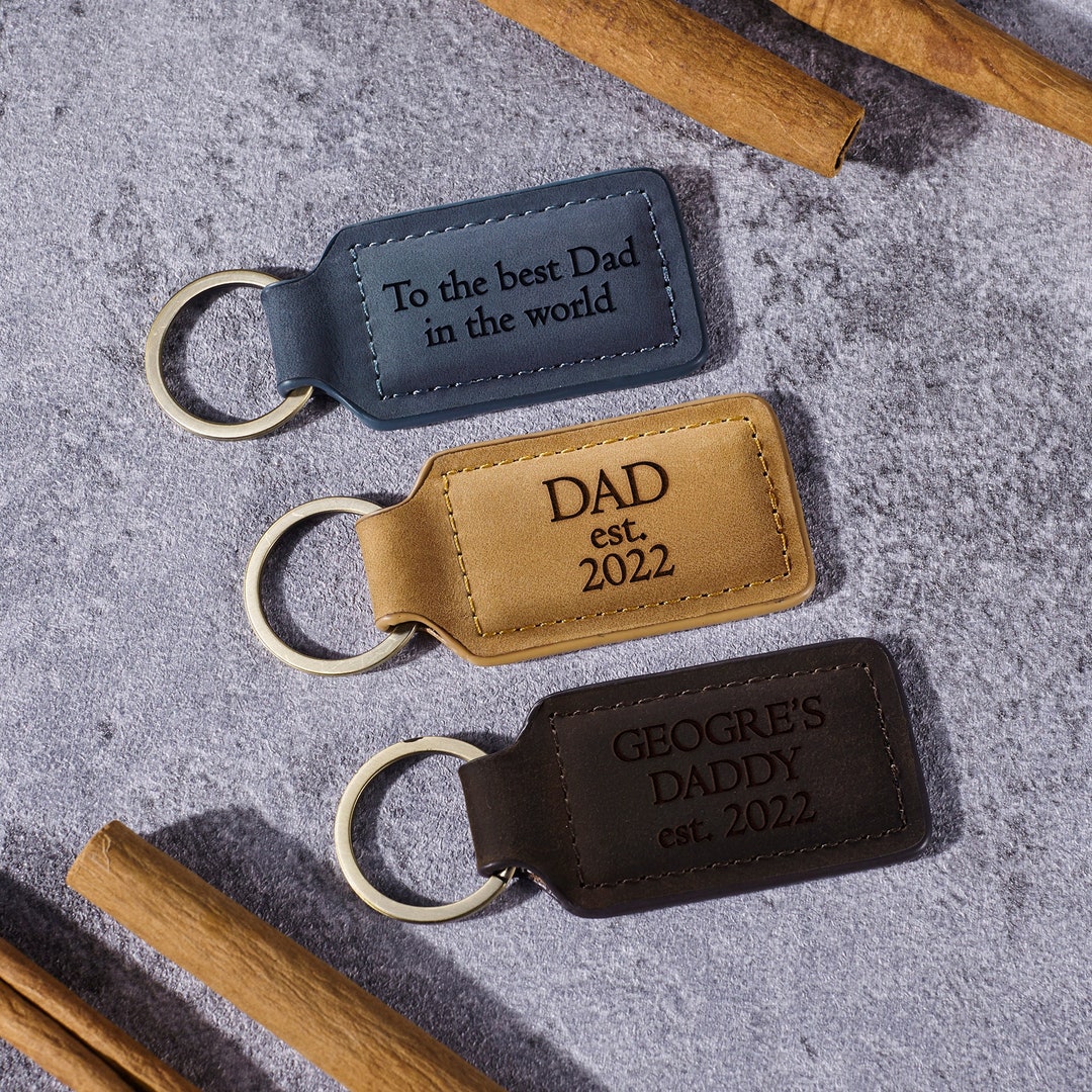 Custom Leather Keychain for Dad, Dad Est Key Chain,new Dad Gift ...