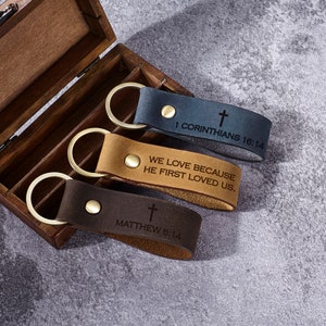 Religious Leather Keychain Bible Verse Keychain Christian Keychain Mens ...