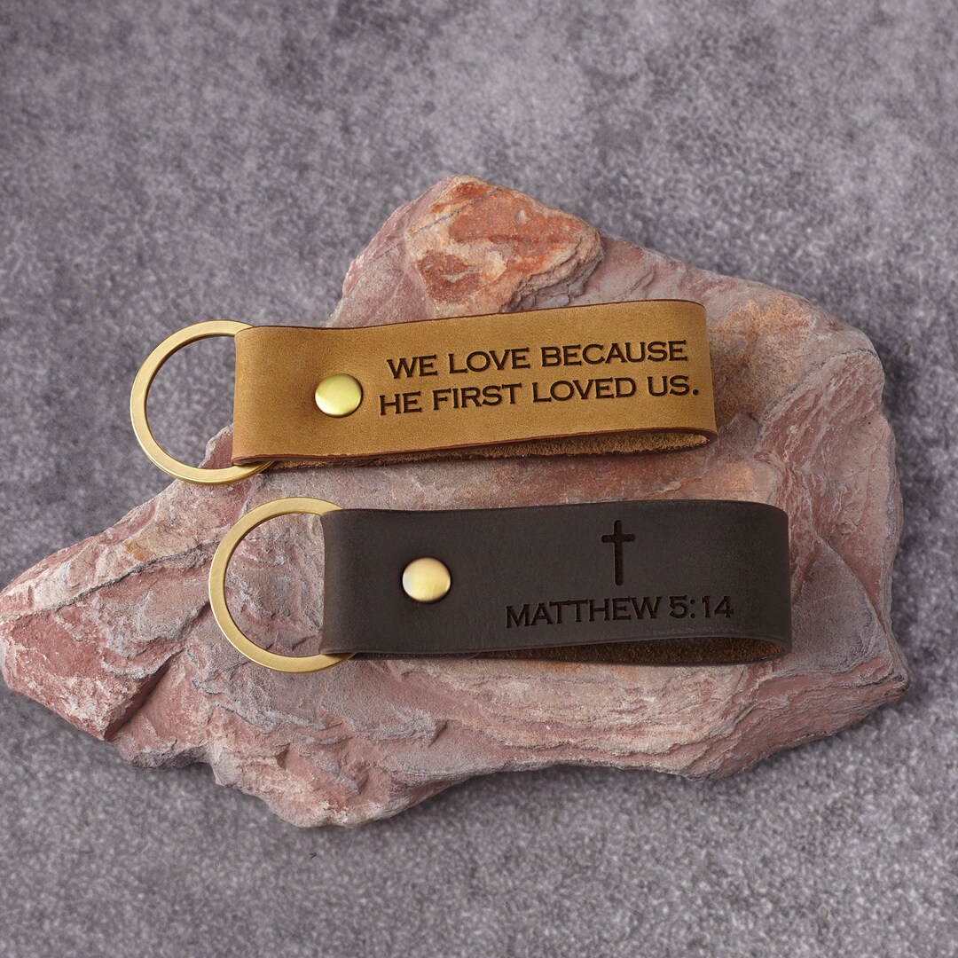 Religious Leather Keychain Bible Verse Keychain Christian Keychain Mens ...