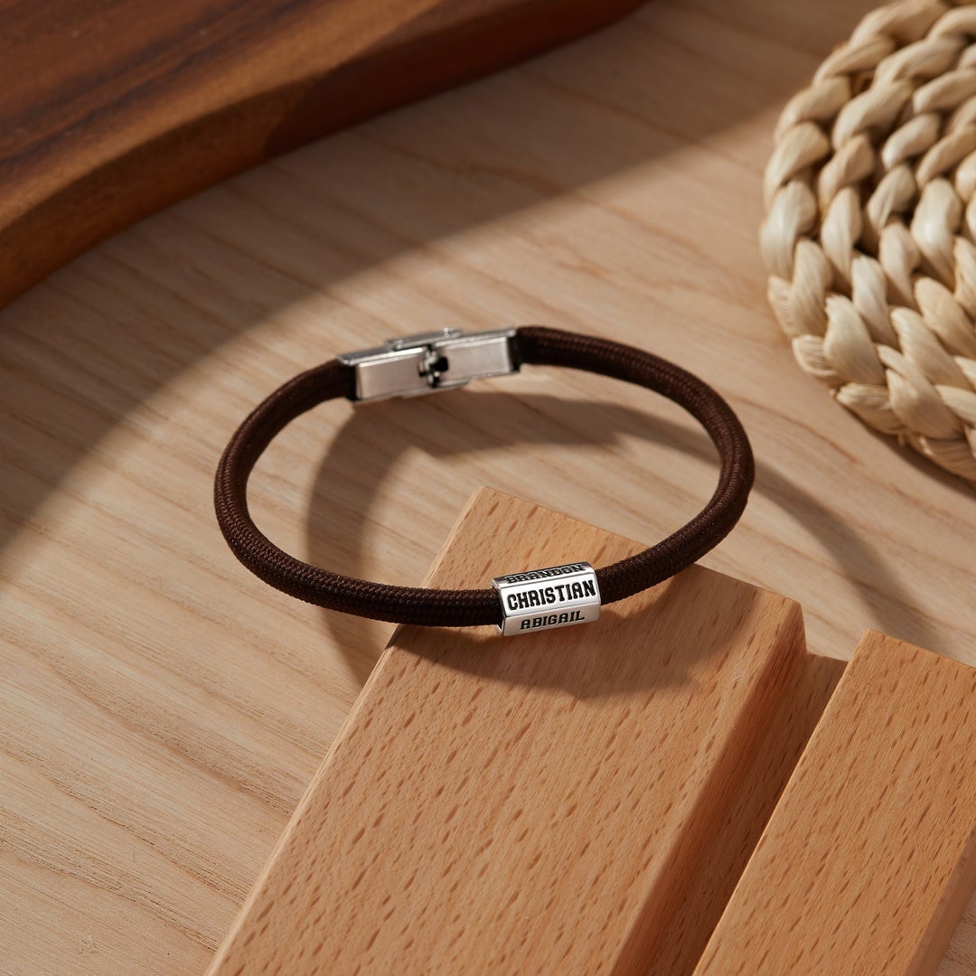 Dad Bracelet, Fathers Day Gift From Son, Men Bracelet Name, Leather ...