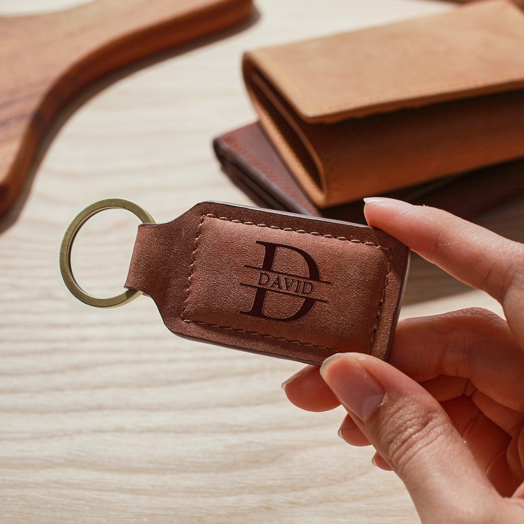 Mens Custom Keychain, Name Keychain, Mens Leather Keychains, Engraved ...