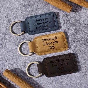 Personalized Leather Keychain, Custom Valentine Gift, Genuine Leather ...