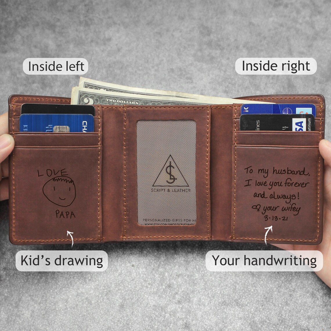 Trifold Wallet for Dad Kid Drawing Wallet Dad Wallets - Etsy