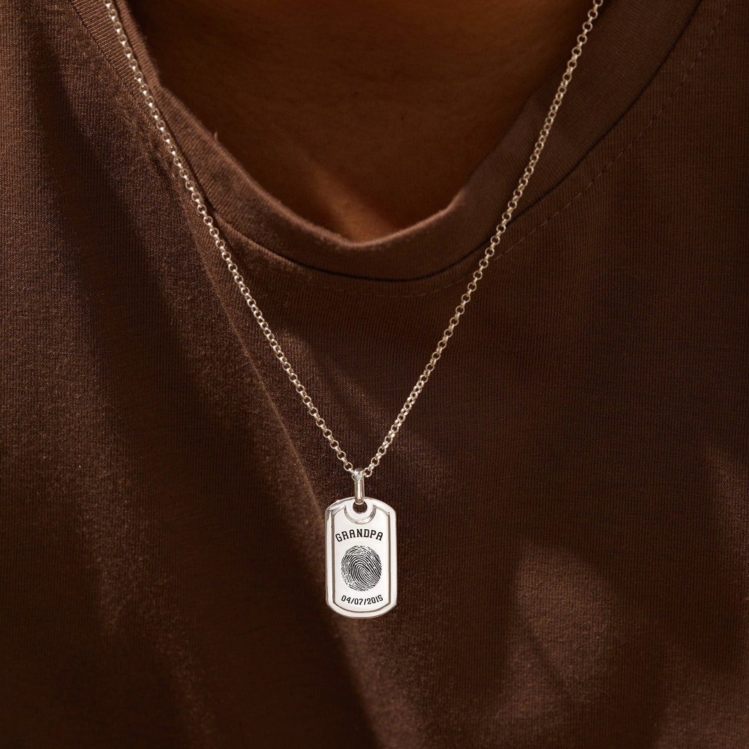 Mens Fingerprint Necklace, Mens Memorial Gift, Thumbprint Jewelry ...