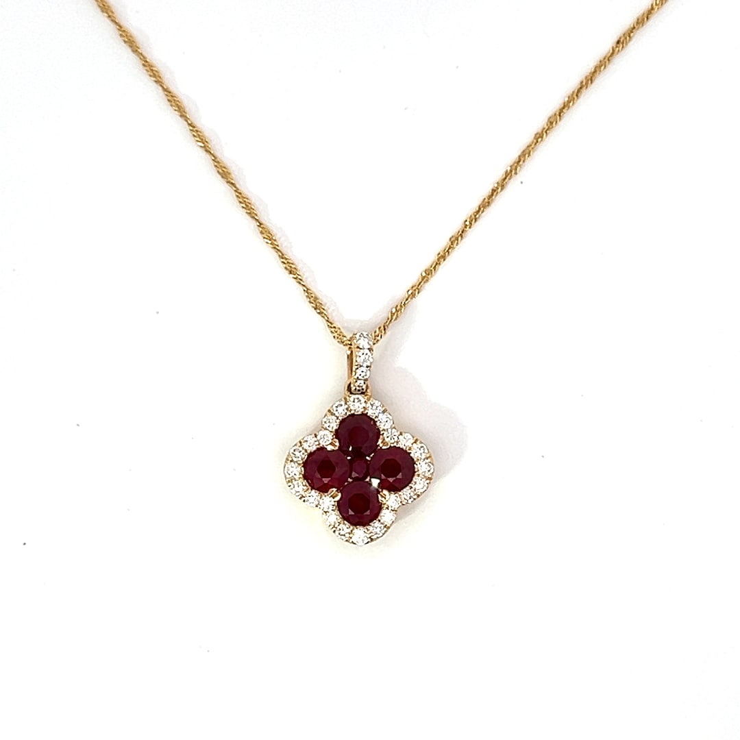 14K Yellow Gold Diamond and Ruby Clover Necklace - Etsy