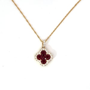 14K Yellow Gold Diamond and Ruby Clover Necklace - Etsy