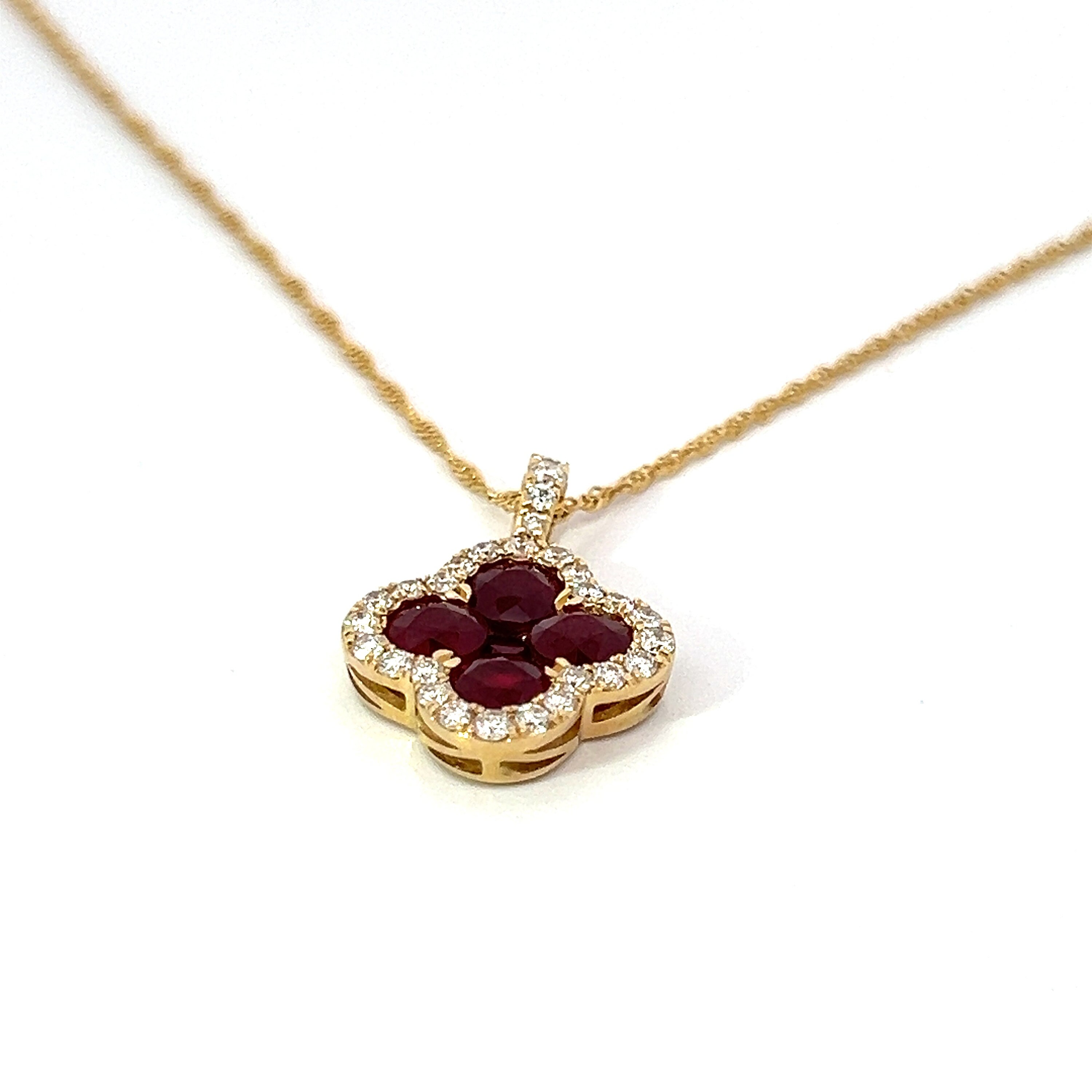 14K Yellow Gold Diamond and Ruby Clover Necklace - Etsy
