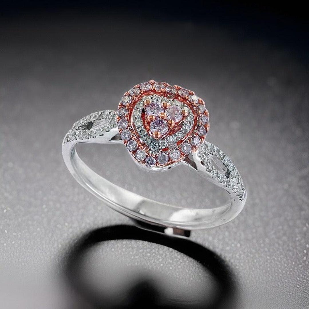 Effy Pink and White Diamond 18k White and Rose Teardrop Gold Ring - Etsy