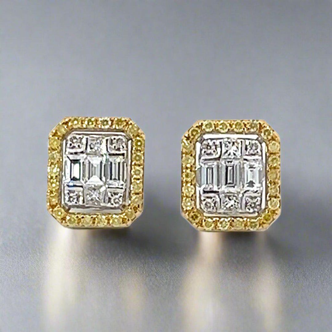 Fancy Yellow Diamond Cluster Illusion Setting and 18k White Gold ...