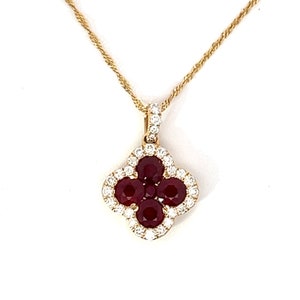 14K Yellow Gold Diamond and Ruby Clover Necklace - Etsy