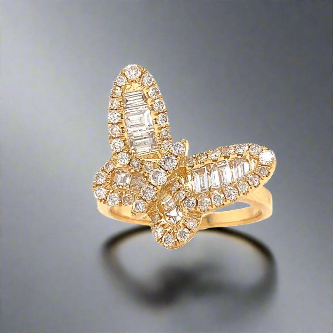 Diamond and 18k Yellow Gold Butterfly Ring - Etsy