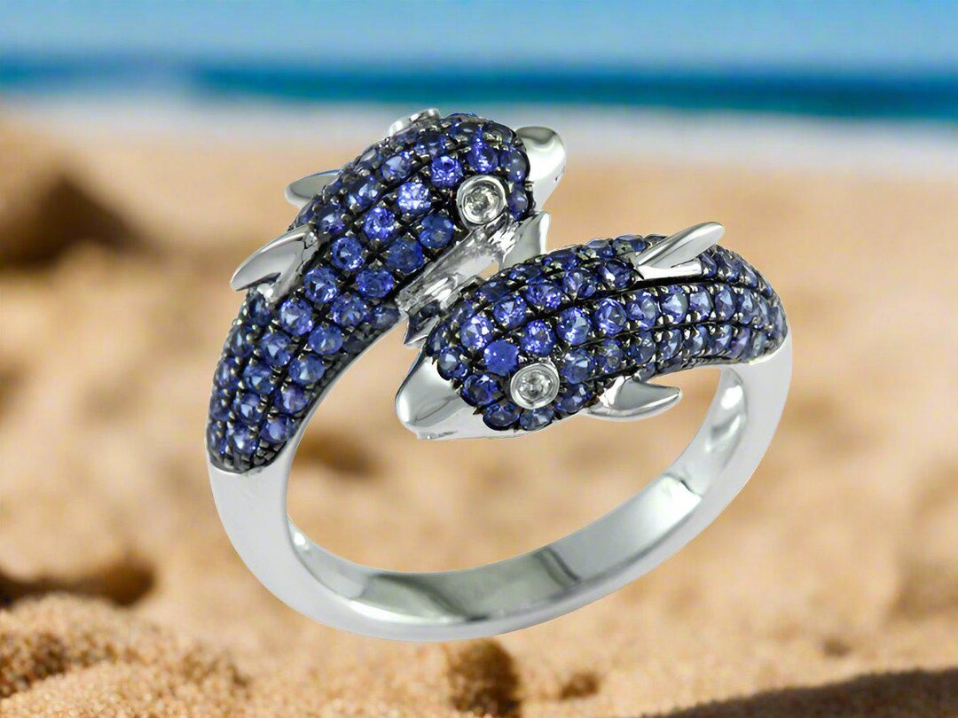 Sapphire and Diamond Dolphin Ring - Etsy