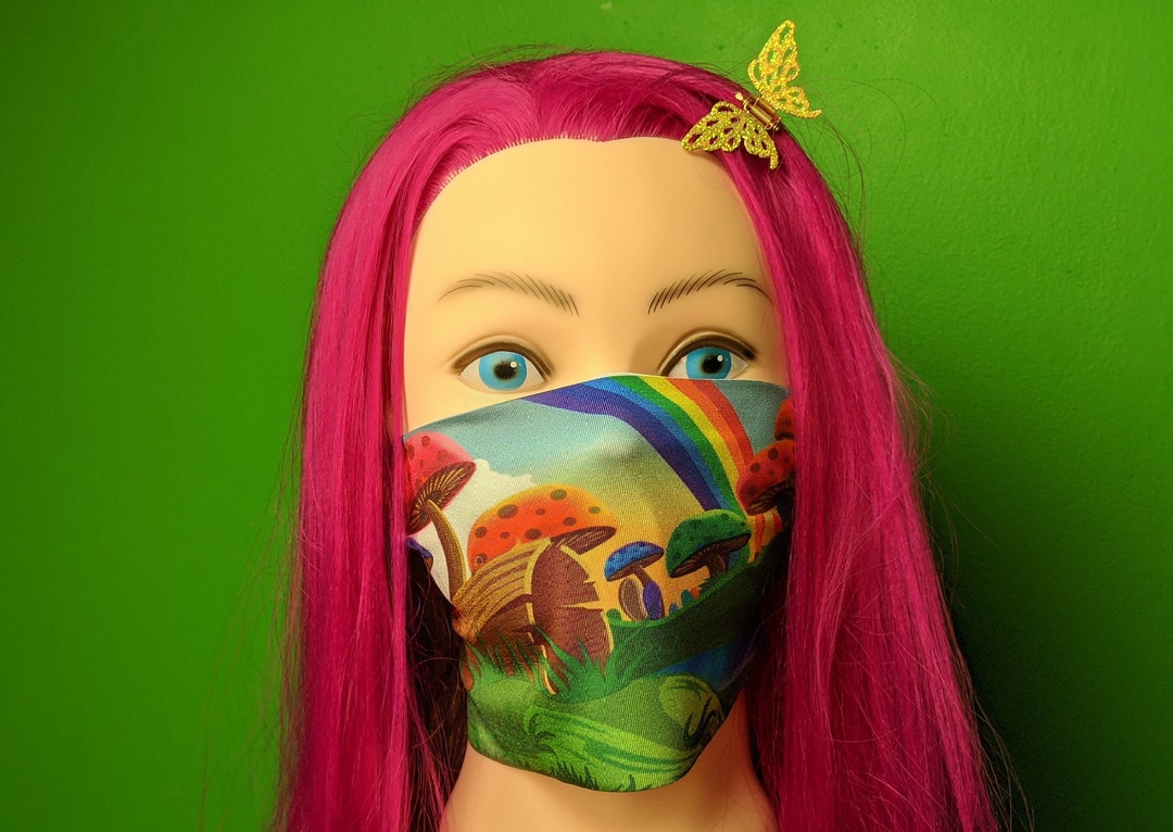 Rainbow Neon Mushroom Fun Fashion Face Mask - Etsy