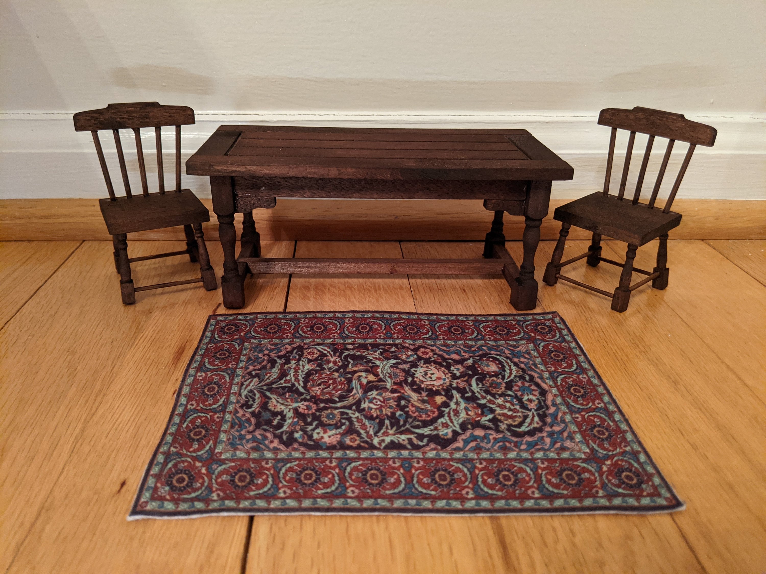 Red Floral Dollhouse Persian Rug Illusion 1:12 Scale Handmade | Etsy