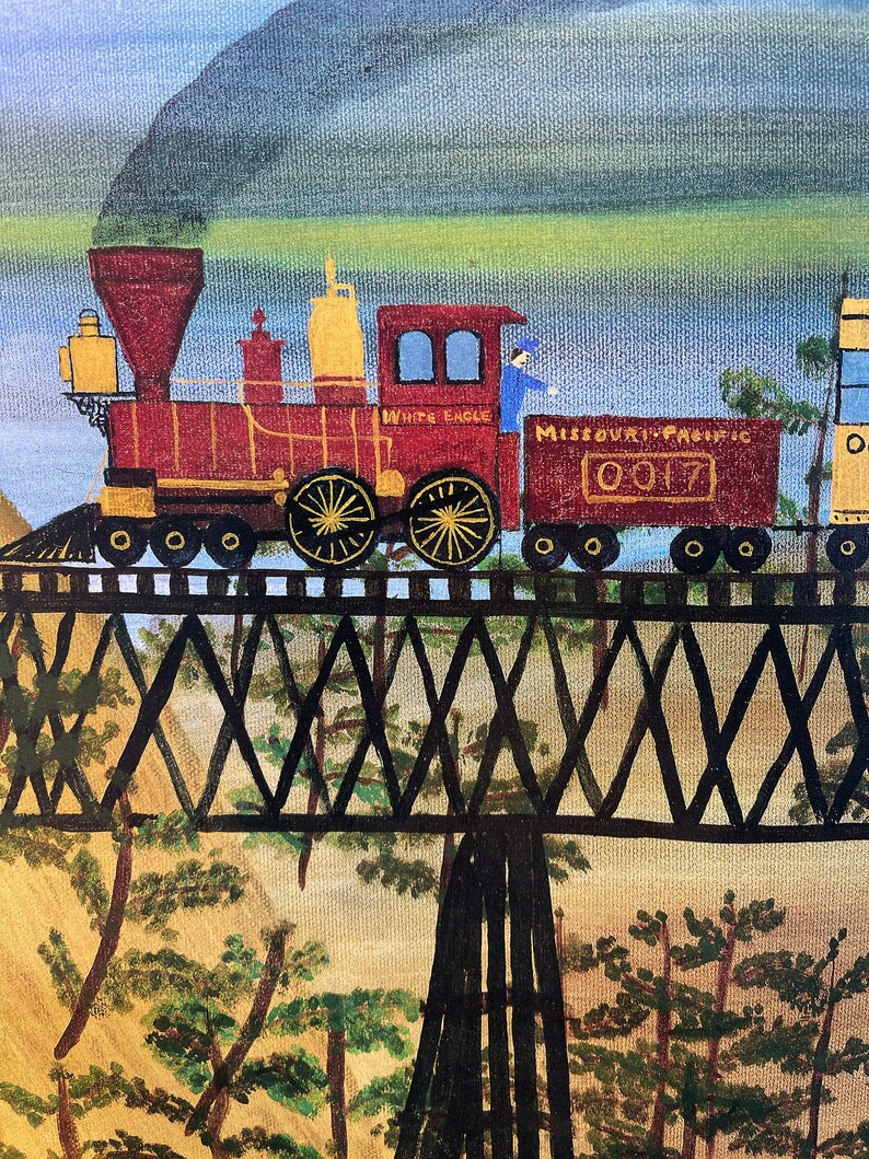 Vintage Western Run Train, American Indian and Landscape Folk Art ...