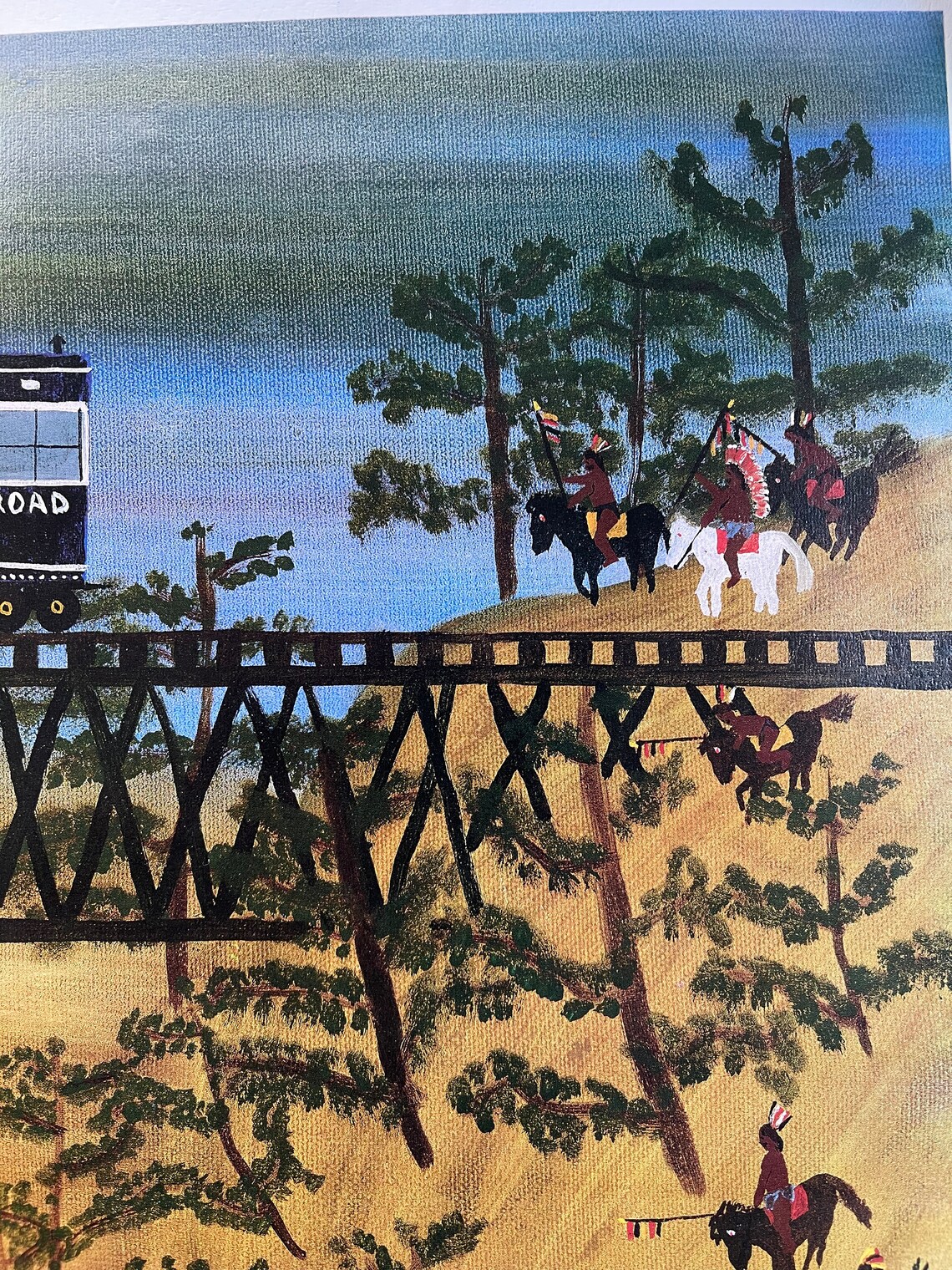 Vintage Western Run Train, American Indian and Landscape Folk Art ...