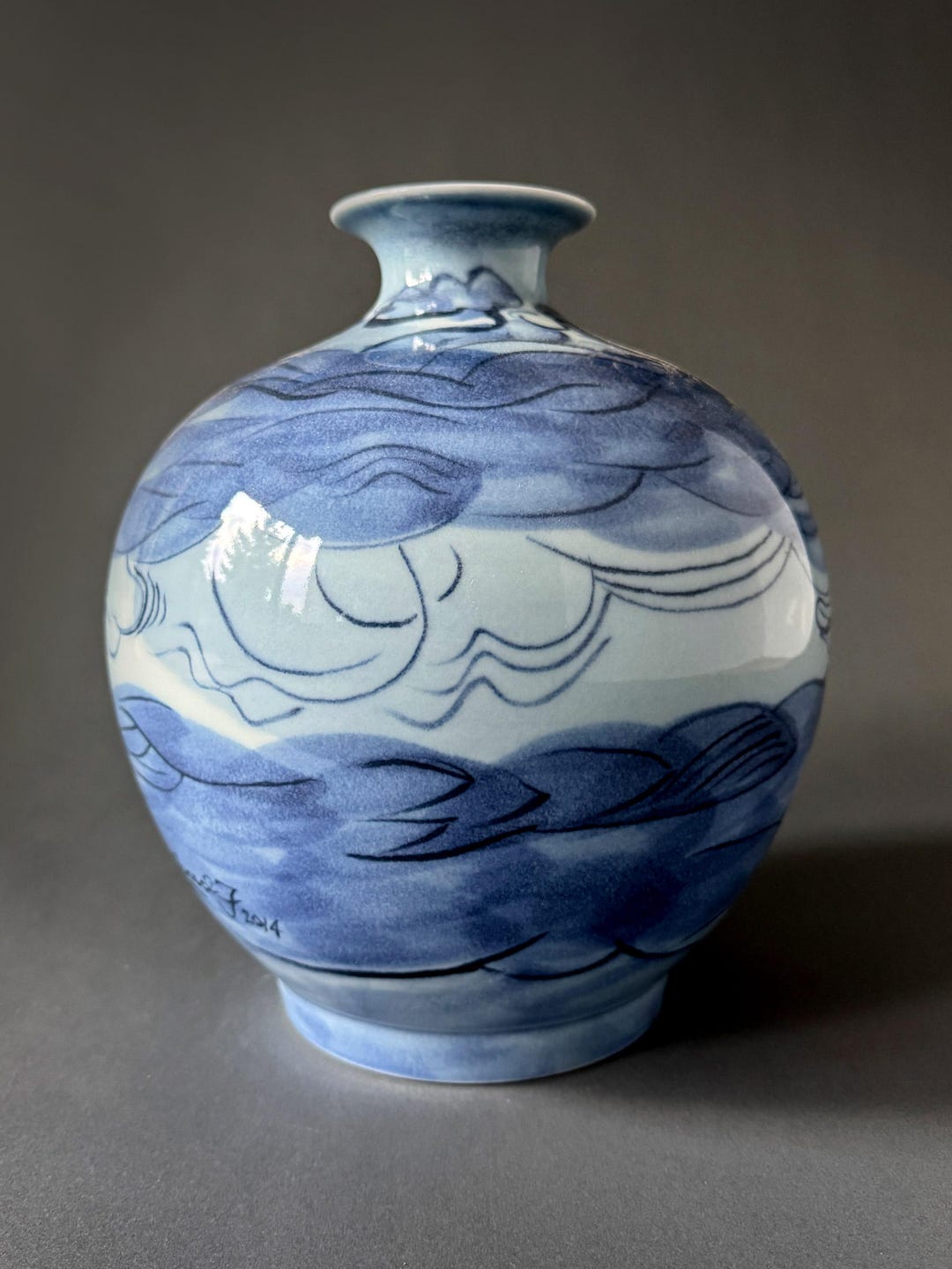 Medium Blue and White Porcelain Pottery - Signed by Jared Fitzgerald ...