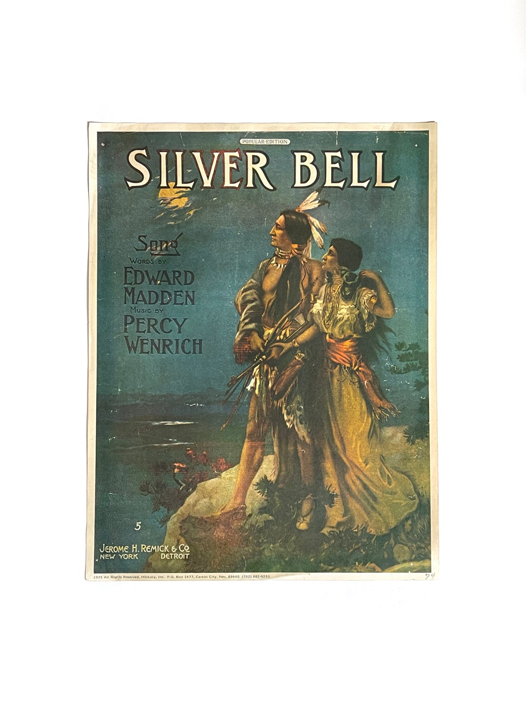 Vintage 1975 Silver Bell Poster of a Music Sheet Cover - Song by Edward ...