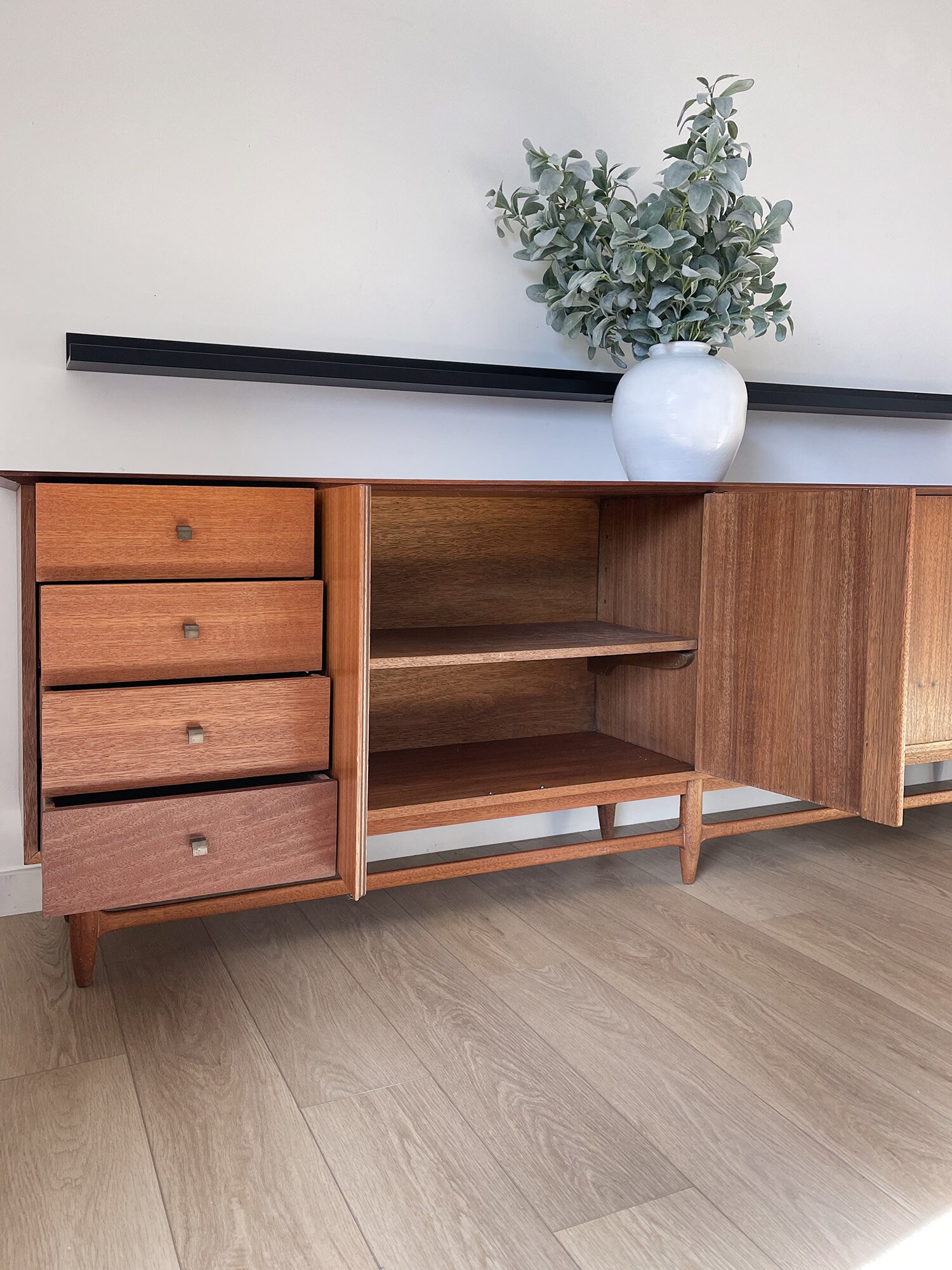 Antique Mid Century Modern MCM Narra Wood Buffet Cabinet Console Table ...