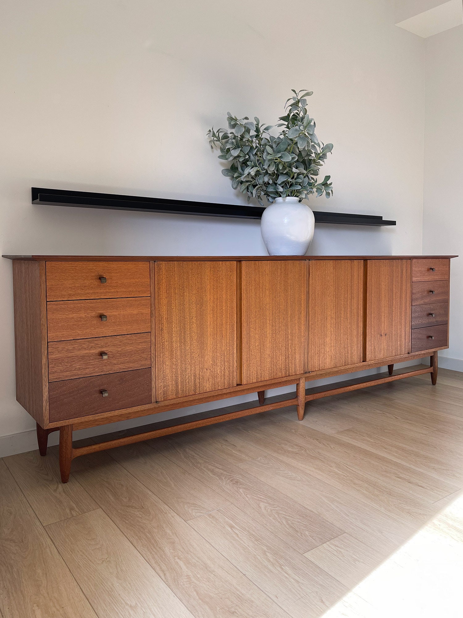 Antique Mid Century Modern MCM Narra Wood Buffet Cabinet Console Table ...