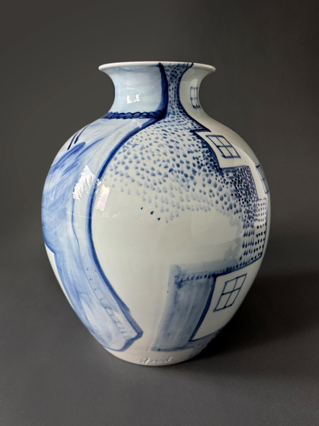 Large Blue and White Porcelain Pottery - Signed by Jared Fitzgerald ...