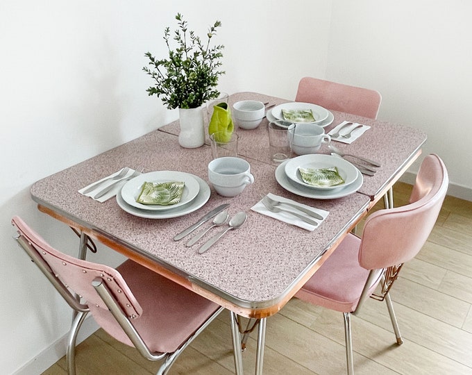 RARE Vintage Pink Retro Formica Mid-century Kitchen Diner Table and ...
