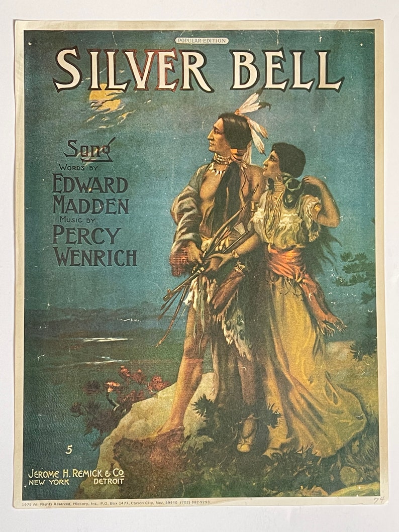 Vintage 1975 Silver Bell Poster of a Music Sheet Cover - Song by Edward ...