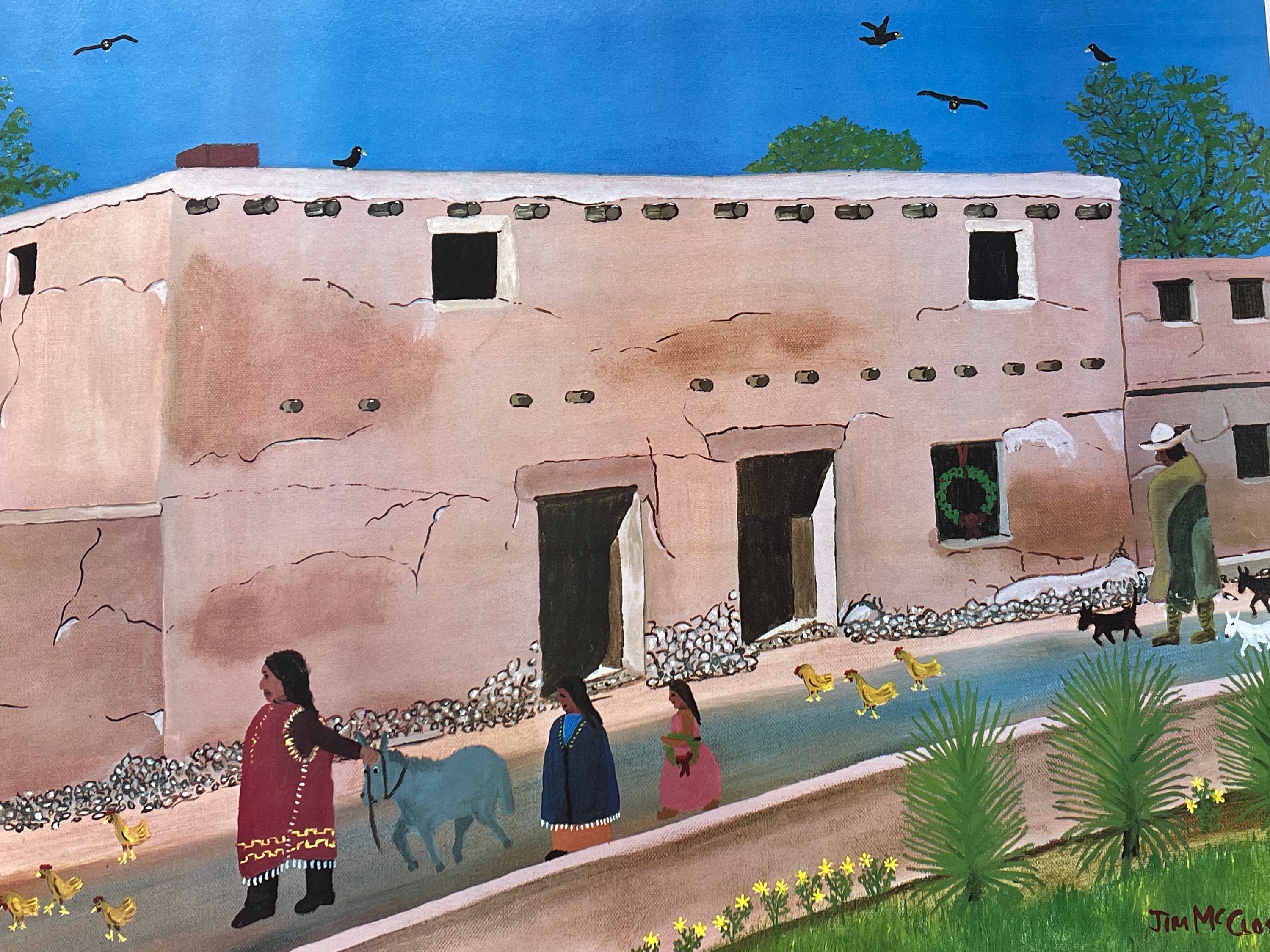 Vintage Taos Pueblo Lithograph Print by Jim Burns Mccloskey - Signed ...